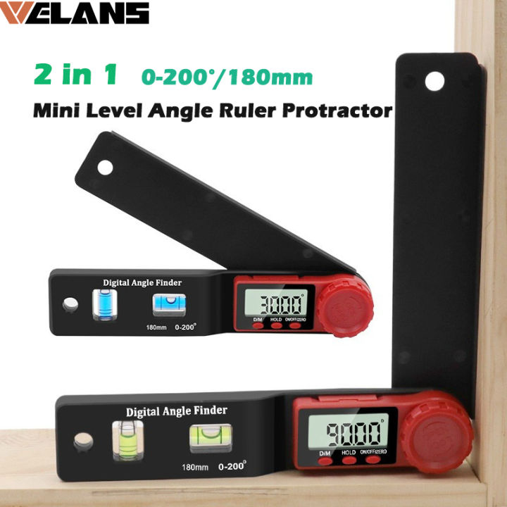2 in 1 Mini Level Angle Ruler Protractor Digital Angle Finder 180mm 0 ...