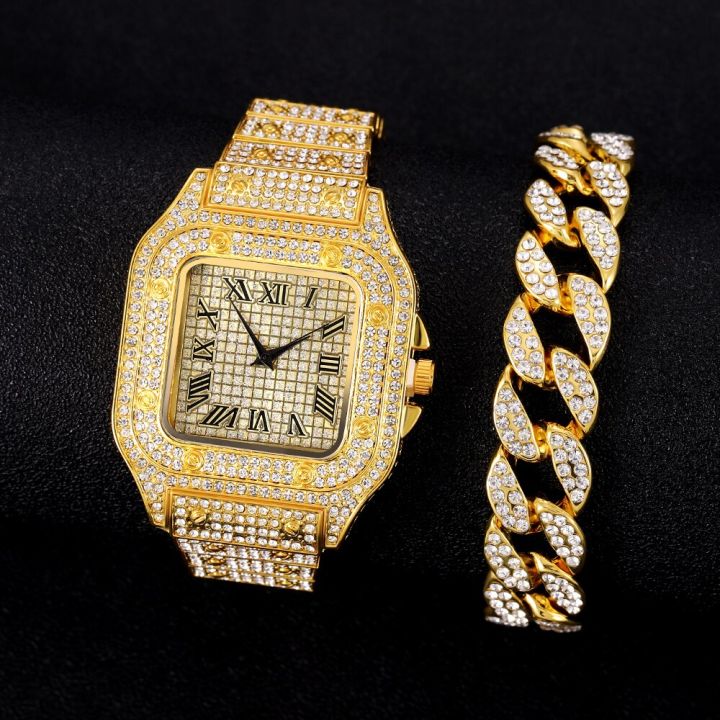 ⌚⌚ Full Iced Out Watch Mens Cuban Link Chain Bracelet watch Bling ...