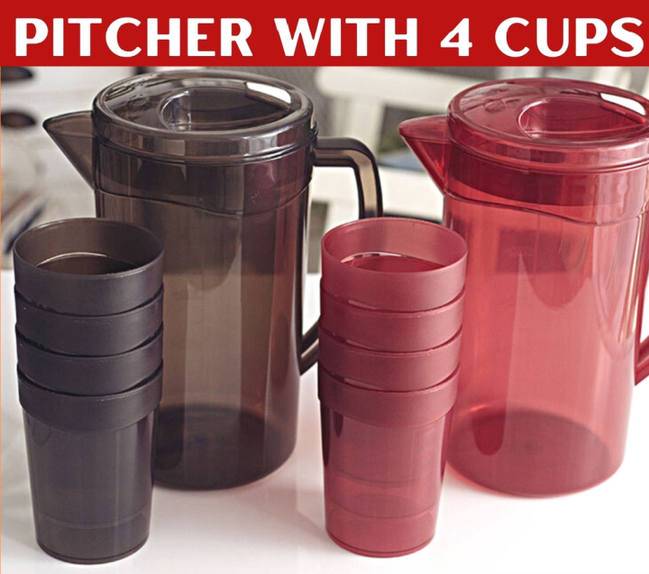 JDG.ph 1500ml Water Pitcher Set with Free 4 Cups Large Fiberglass Juice ...