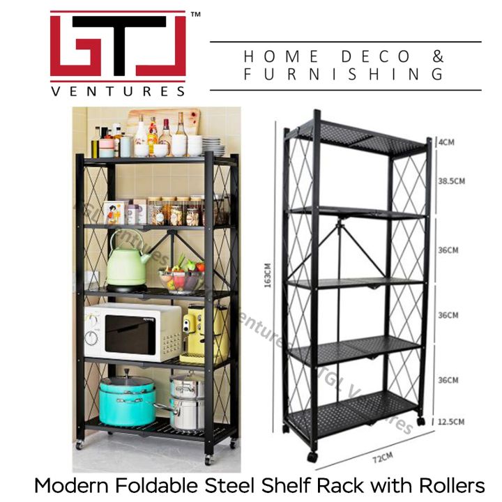 TGL 4/5 Tiers Simple Foldable Design Movable Trolley Kitchen Rack with ...