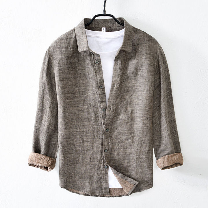 L921เสื้อเชิ้ตแขนยาวผ้าลินินลำลองแนววินเทจสไตล์ญี่ปุ่นเสื้อเชิ้ตระบาย ...