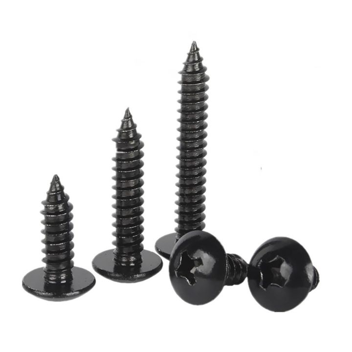 10Pcs M4 M5 iron black cross large flat head self tapping screw round head self tapping screw ...