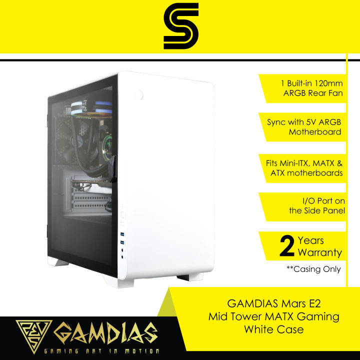 GAMDIAS Mars E2 Mid Tower MATX Gaming White Case | Lazada