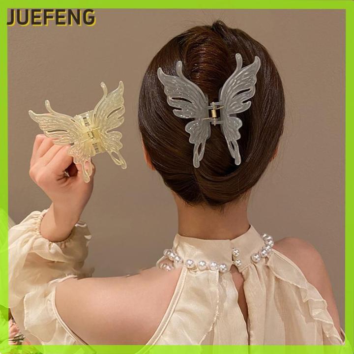 JUEFENG กิ๊บหนีบผมรูปผีเสื้อขนาดใหญ่สำหรับผู้หญิงกิ๊บหนีบผมสีเจลลี่ใหม่ ...