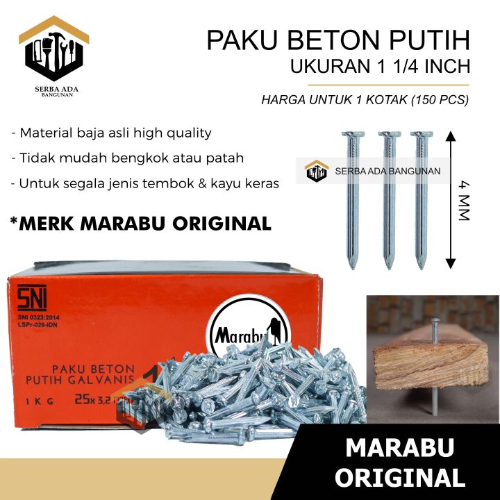 Paku beton galvanis putih MARABU 11/4 tembok kuat serbaguna | Lazada Indonesia