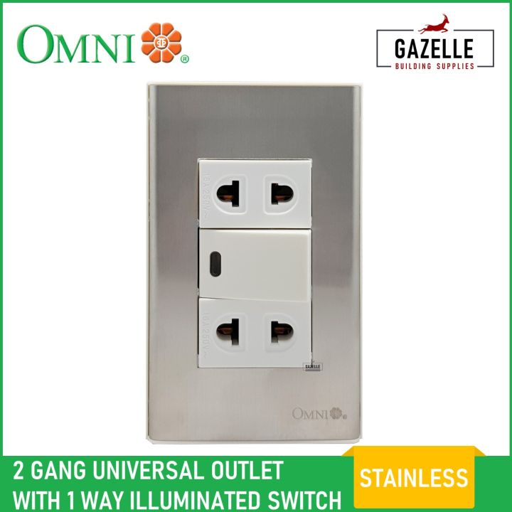 Omni Wide Series 2 Gang Universal Outlet with Illuminated Switch Stainless Plate | Lazada PH