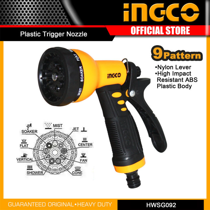 INGCO Plastic Trigger Nozzle Adjustable 9 Pattern Way Spray Nozzle Gun ...