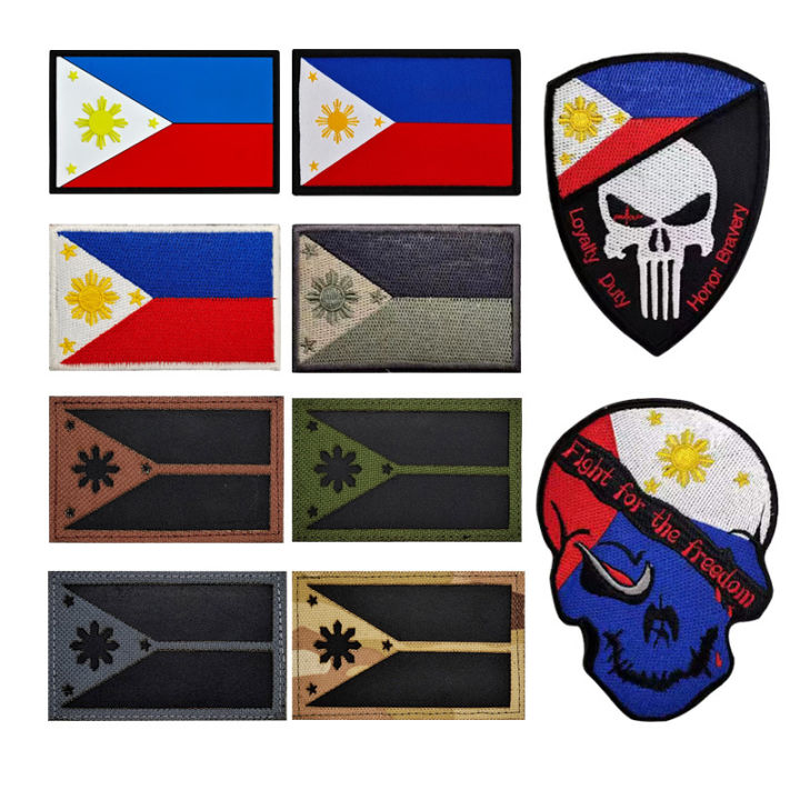 Philippines Flag Embroidered and Infrared Reflective HOOK&LOOP Patch Filipino National Emblem ...