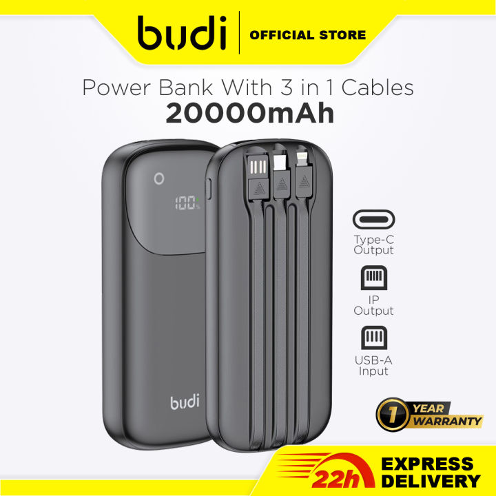 Budi Powerbank 20W Fast Charging Built in Cable Portable Power Bank ...