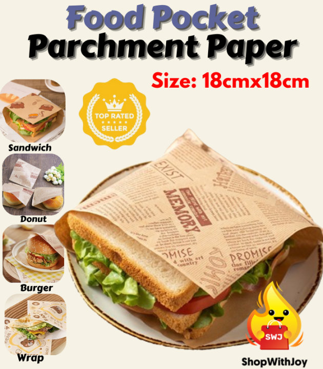 【ShopWithJoy】50pcs Sandwich Paper Food Pocket Pouch Parchment Paper ...