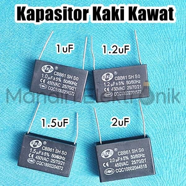 Kapasitor Fan AC 1 1,2 1,5 2 uf CBB61 Kaki Kawat Kipas Indoor Outdoor Kotak - Kapasitor Kaki ...