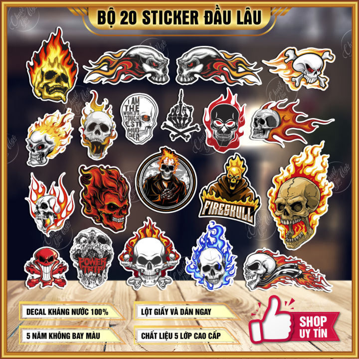 Bộ 20 hình dán decal sticker đầu lâu lửa | Lazada.vn
