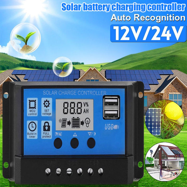 Solar Charge Controller 12V/24V PWM 10A 30A with Adjustable LCD Display Timer Setting | Lazada PH
