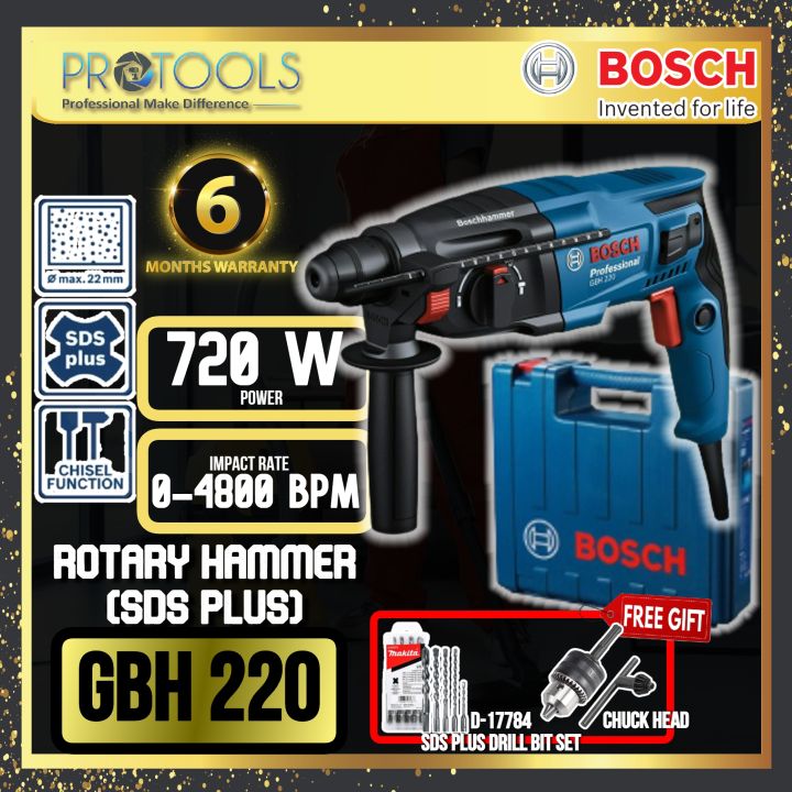 Bosch 720W 2.0J SDS PLUS Rotary Hammer GBH220 [ BOSCH CORDED ] ( GBH 220 ) | Lazada