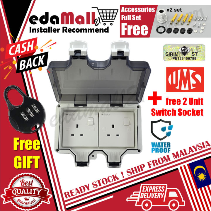 [SIRIM] 2 Gang Outdoor Waterproof Plug Socket Box with UMS 13A Power ...