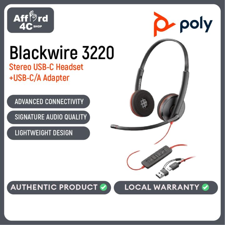 Poly Blackwire 3220 Stereo USB-C Headset +USB-C/A Adapter | Lazada PH