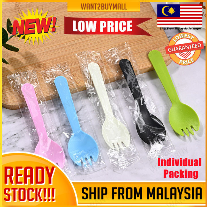 1pcs Disposable Plastic Dessert Fork Spoon Cake Fork Cake Spoon Garfu Sudu Plastik Kek Plastik