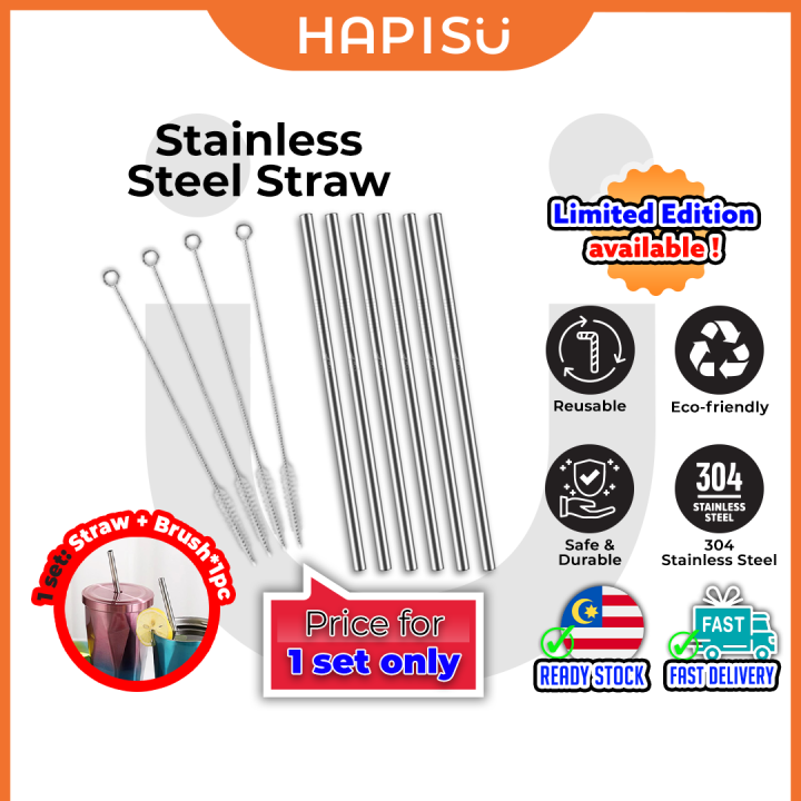 HAPISU Portable 2in1 304 Stainless Steel Straw Brush Eco Friendly Metal ...