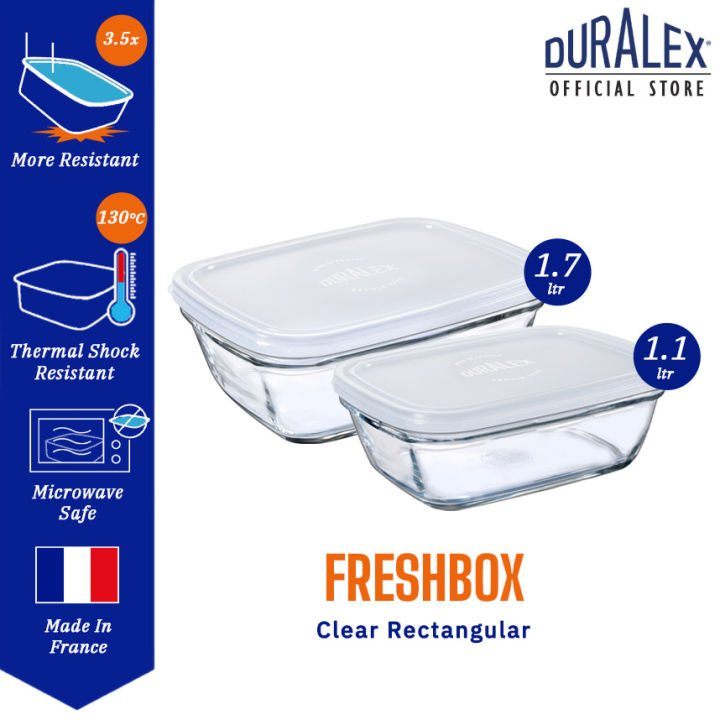 Duralex Clear Rectangular Freshbox with Silicone Lid / Heat Resistant ...