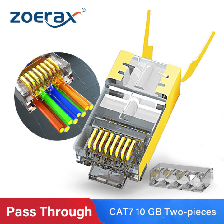 ZoeRax RJ45 Cat8 Cat7 & Cat6A Pass Through connectors 8P8C 50UM Gold ...