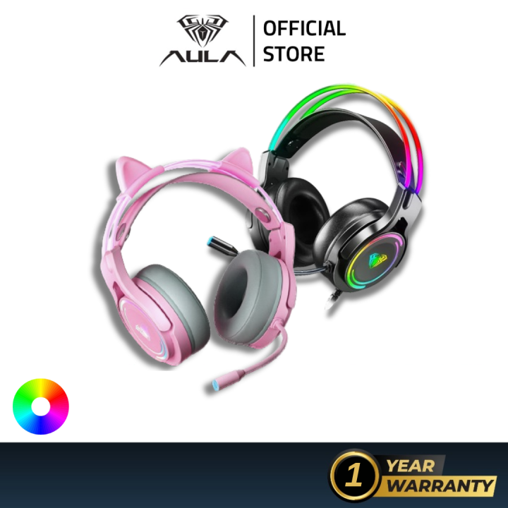 AULA S506 Wired RGB Gaming Headset, Stereo Sound, Closed Earmuffs ...