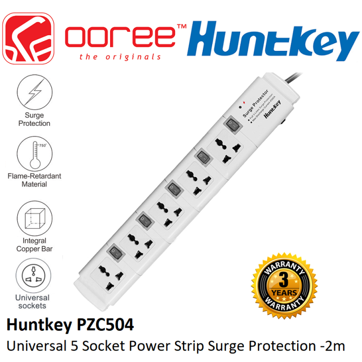 HUNTKEY PZC504-3 / PZC504-5M POWER STRIP SURGE PROTECTOR 5 PLUGS ( 2 ...