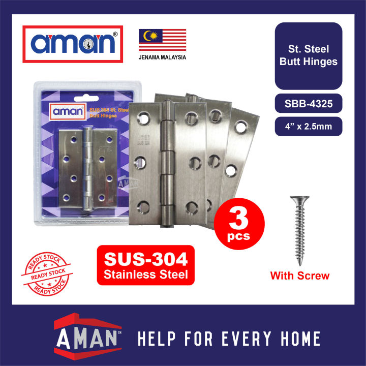 AMAN 3PCS 4 inch SUS 304 Stainless Steel Hinges With Screw Butterfly ...