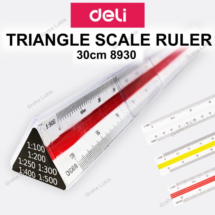 DELI Penggaris Scale Ruler 30cm 8930 - Penggaris Segitiga | Lazada ...