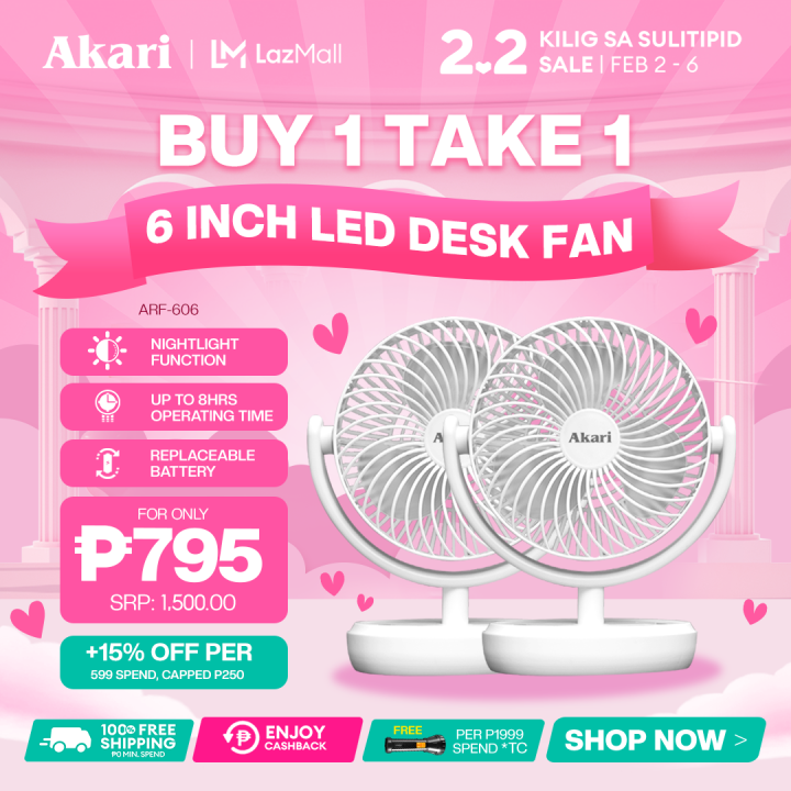 Akari BUY 1 TAKE 1 - 6" Rechargeable Desk fan w/ Night Light Function ...