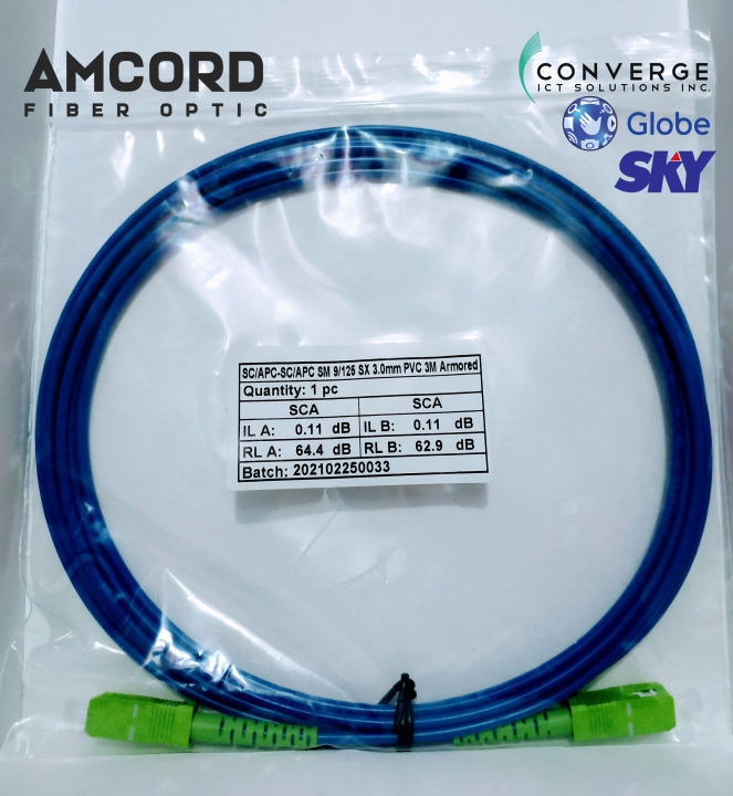 Fiber Optic Cable Patch Cord Armored green connectors SC/APC-SC/APC ...