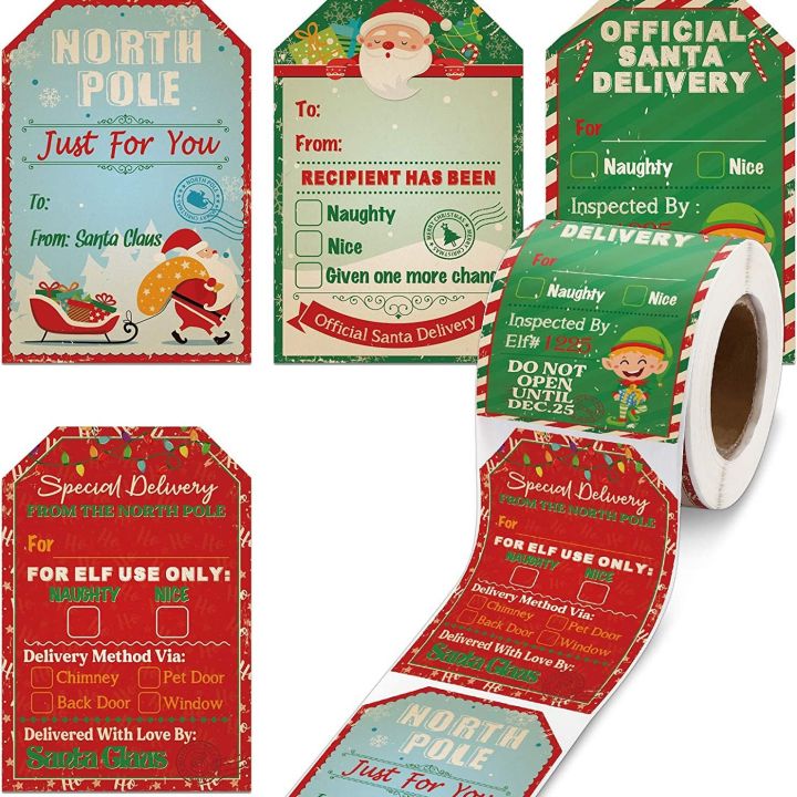 Merry Christmas Gift Tags Santa Claus Labels Stickers Holiday ...