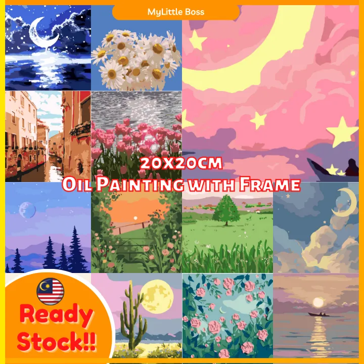 Paint by number 20x20cm with frame diy oil painting by numbers number painting lanscape picture ...