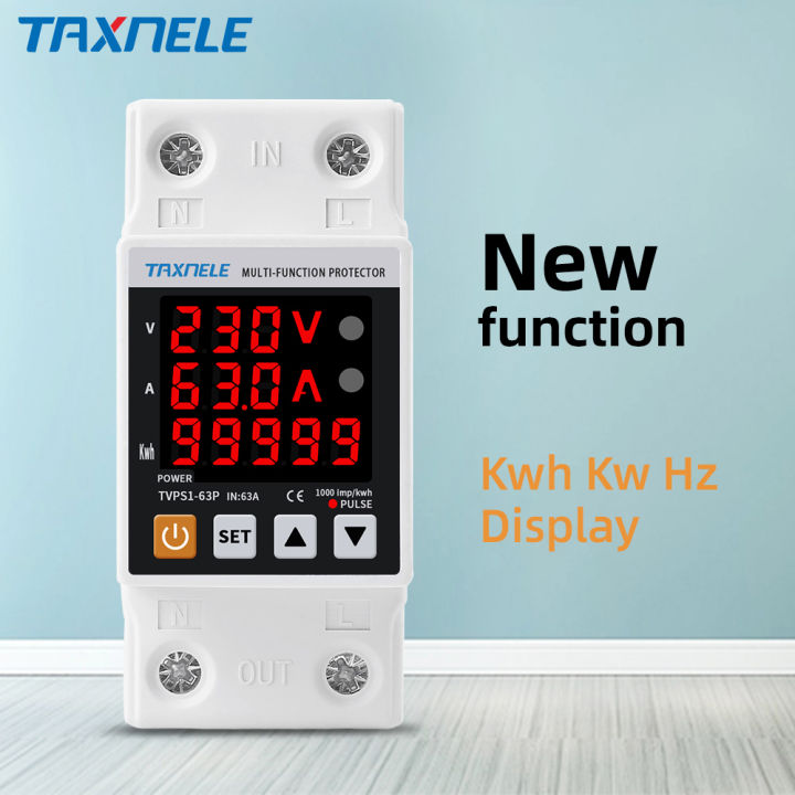3 IN1 Display Adjustable Over Under Voltage Surge Protector Relay 63A ...