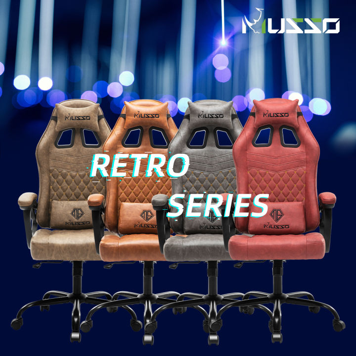 MUSSO Retro Series 109FG เก้าอี้เกมมิ่งพร้อมหมอนรองศีรษะและเอวไม่มีที่ ...