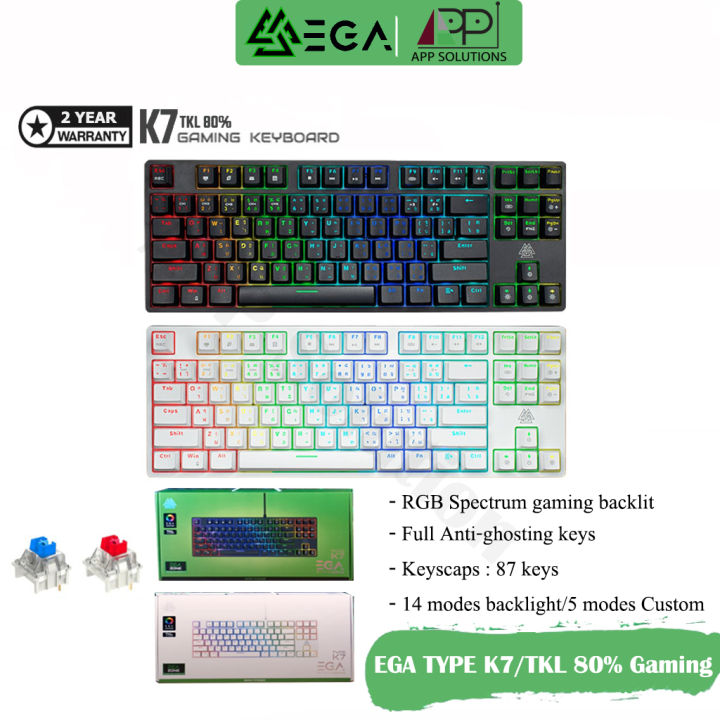 EGA KEYBOARD(คีย์บอร์ด)Mechanical Gaming รุ่นTYPE K7-TKL(Blue,Red ...