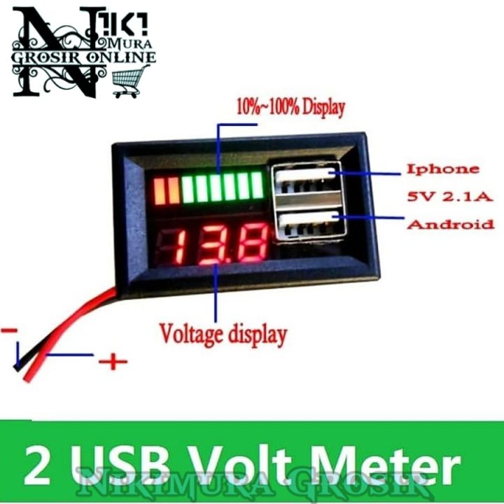 12V Panel Indikator 2 USB Charger 3 in1 Volt Meter Digital Baterai Level Aki Cas ACCU Motor ...