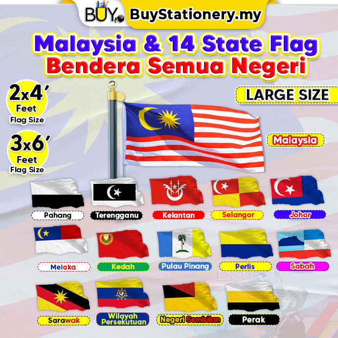 2x4/3x6 Set Bendera Malaysia Semua 14 Negeri All State Country Flag Set ...