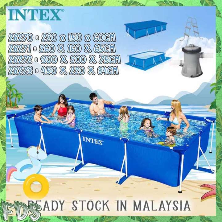 INTEX 2.2m-4.5meter Large Swimming Pool for kids family big size Metal ...
