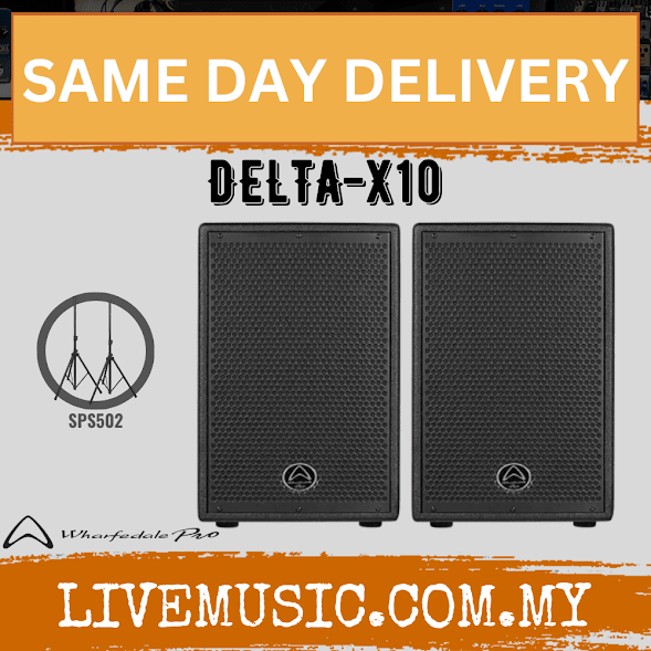 Wharfedale DELTA-X10 10" 1200W 2 Way Passive Loudspeaker With Speaker Stand-Each/Pair (DELTAX10 ...