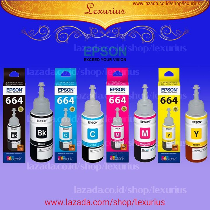 Tinta Epson T664 664 Original 100% 6641 Black 6642 Cyan 6643 Magenta 6644 Yellow Printer L100 ...