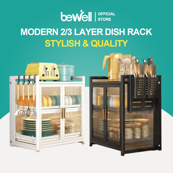 Bewell 2/3 Tier Dish Rack Dish Drain Cabinet Kitchen Countertop Plate Organizer Storage Shelf ...