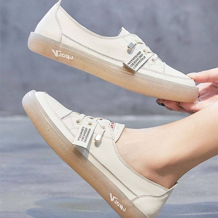SOSUS รองเท้าลำลองสีขาว Pu ฐานยางนิ่มแฟชั่นเกาหลี | Lazada.co.th