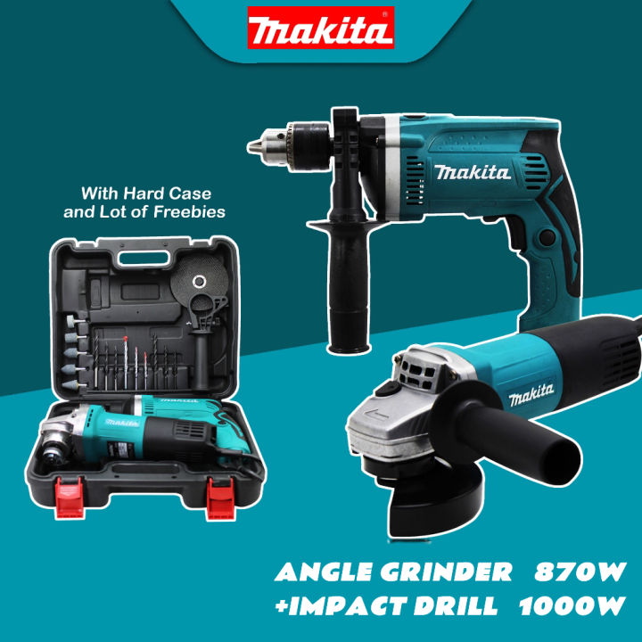 Makita 2Pcs Grinder With Impact Drill Set Hammer Angle Grinder Protable ...