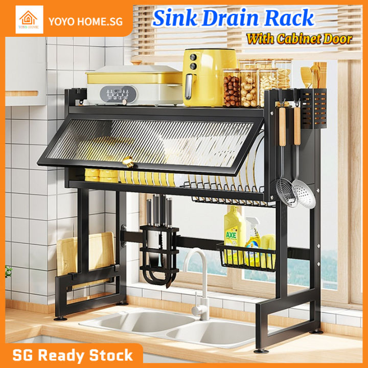Kitchen Sink Drain Rack with Cabinet Door Kitchen Storage Shelf Dish ...