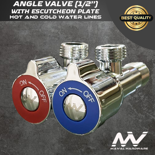 MV One Way Angle Valve with Escutcheon plate 1/2" Hot and Cold water ...