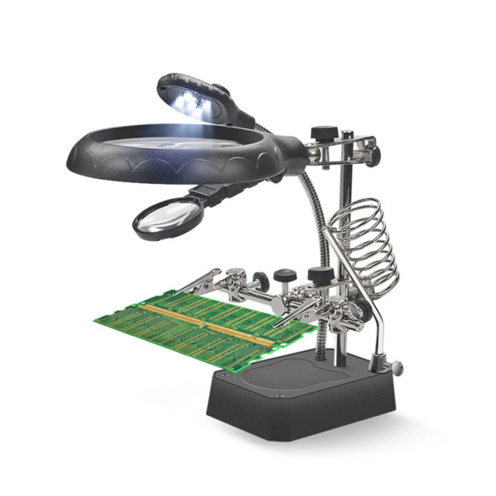 Hand Soldering Iron Stand Welding with Magnifying Glass LED Illuminated ...
