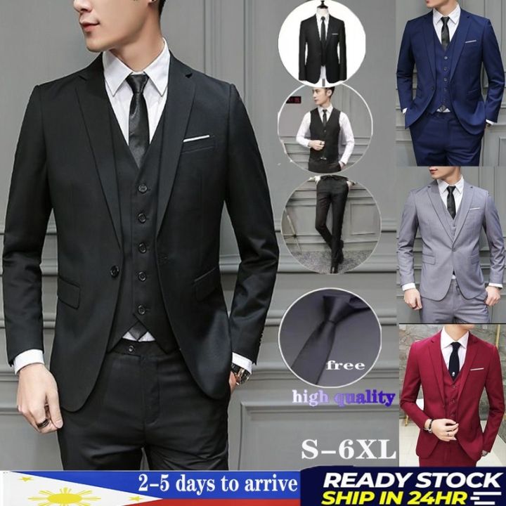 S-6XLOCAL STOCK 3-Piece Set Men Blazer Set Suit Formal Business Wedding ...