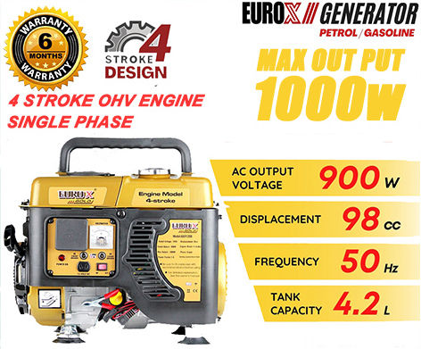 EUROX GGY1200 / EGY1200 Gold Edition 4-Stroke Portable Petrol Generator 1000W | Lazada