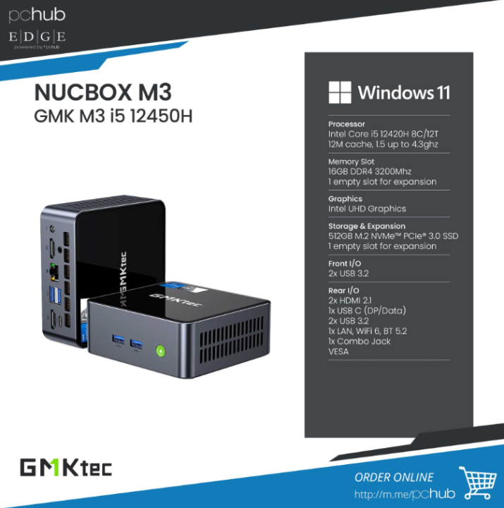 PChub | GMKtec NUC Box M3, Intel Core i5 12450H 3.3 GHz, 16gb, 512gb NVMe, Gb lan, WiFi + BT ...