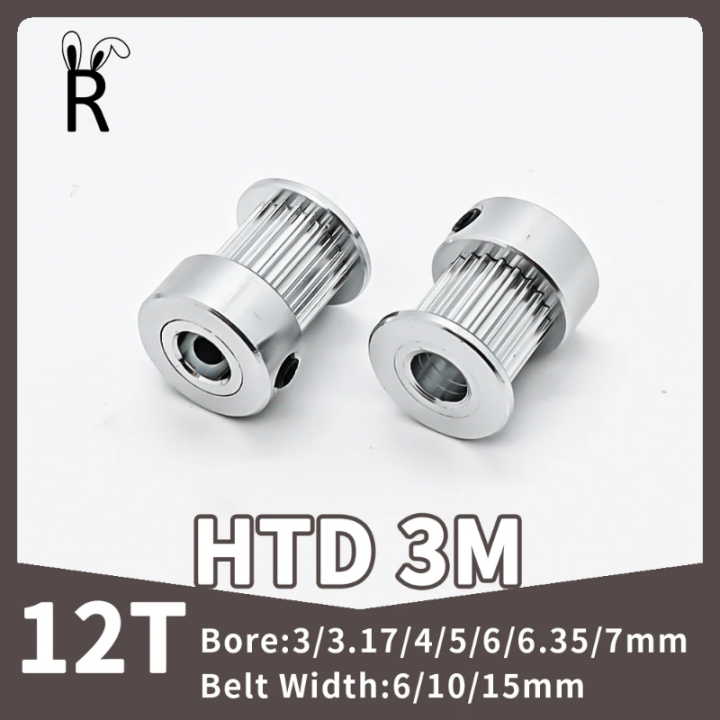 12 Tooth HTD 3M Timing Pulley Bore 3/3.17/4/5/6/6.35/7mm Belt Width 6 ...